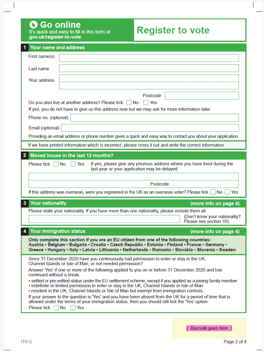 Registration forms and letters | Electoral Commission