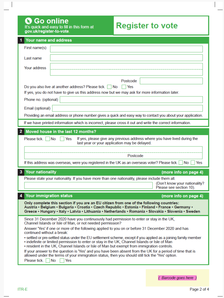 Registration forms and letters | Electoral Commission