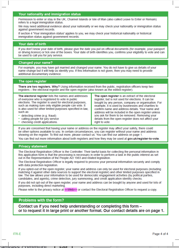 Registration forms and letters | Electoral Commission
